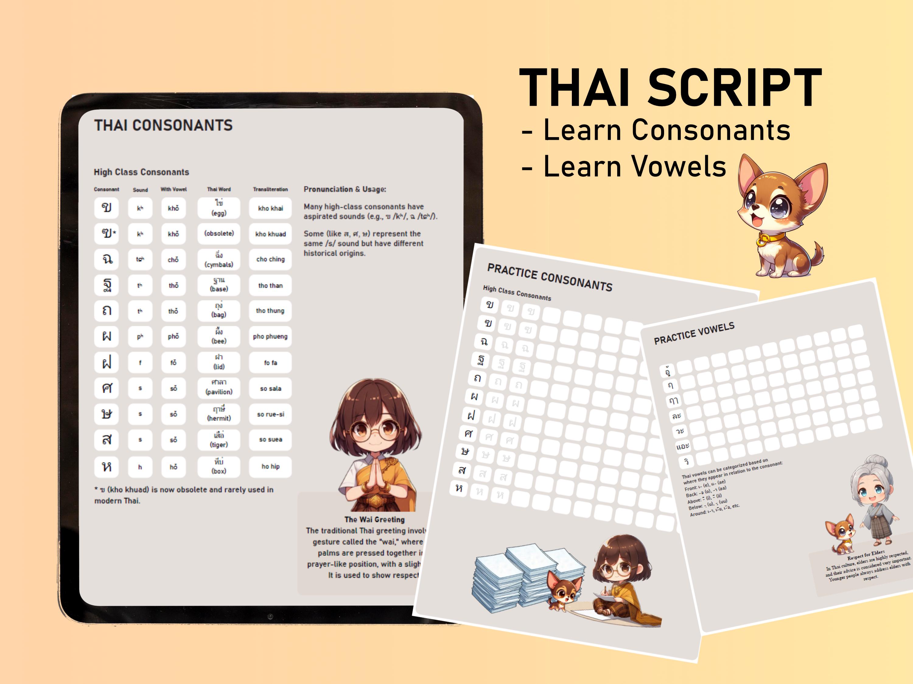 Beginner Thai Printable Digital Workbook - Learn Thai Script, Verbs ...