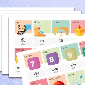 Thai Printable Three-parts Flashcards, Foundation Basics Set, Thai ...