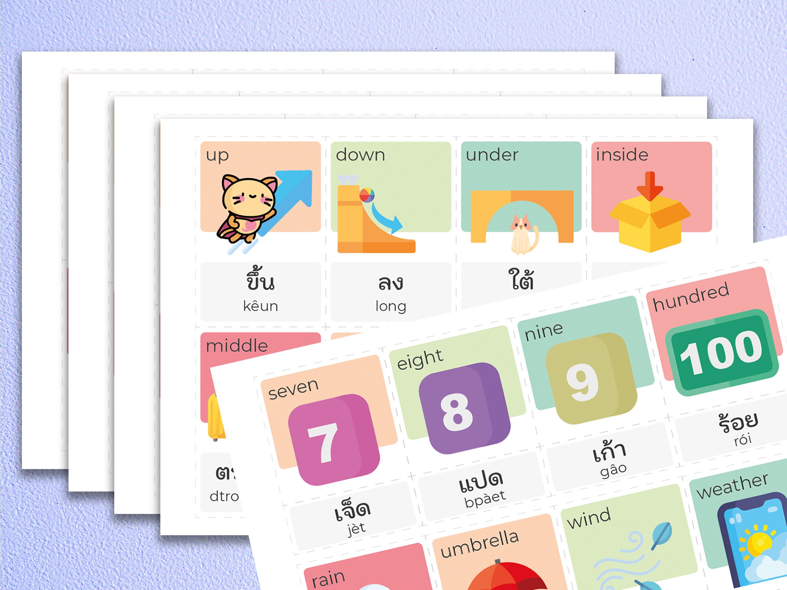 Thai Printable Three-parts Flashcards, Foundation Basics Set, Thai ...