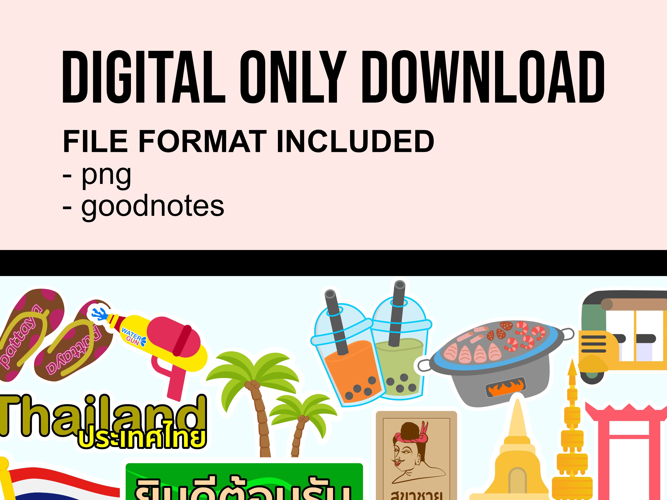 Thai Travel Digital Art Stickers PNG, Goodnotes Stickers, Thailand ...
