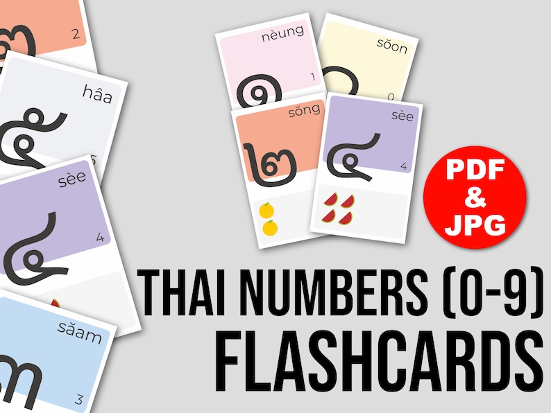 Digital Thai Flashcards Numbers 0-9, Thai Homeschool Printable ...