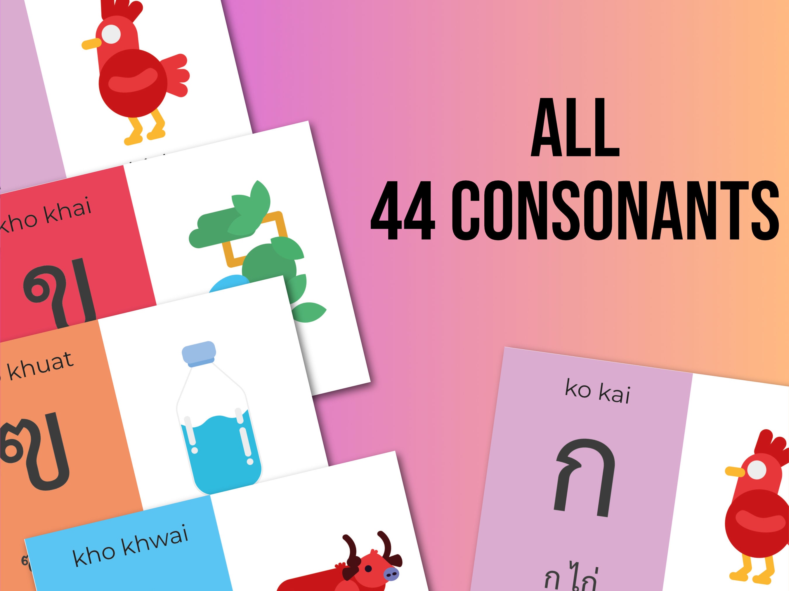 Printable Thai Flashcards, Thailand Script Consonants, Homeschool ...