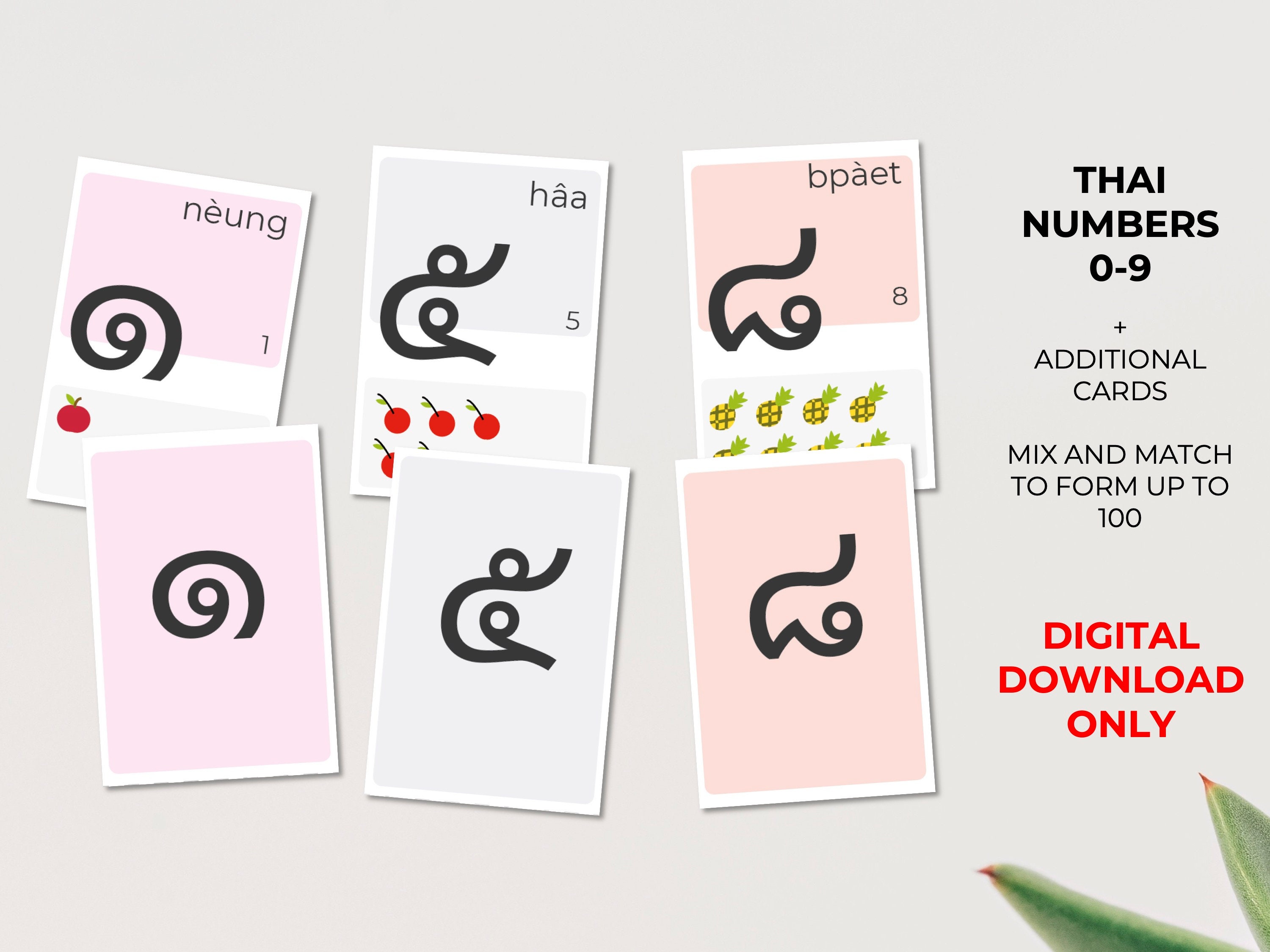 Digital Thai Flashcards Numbers 0-9, Thai Homeschool Printable ...