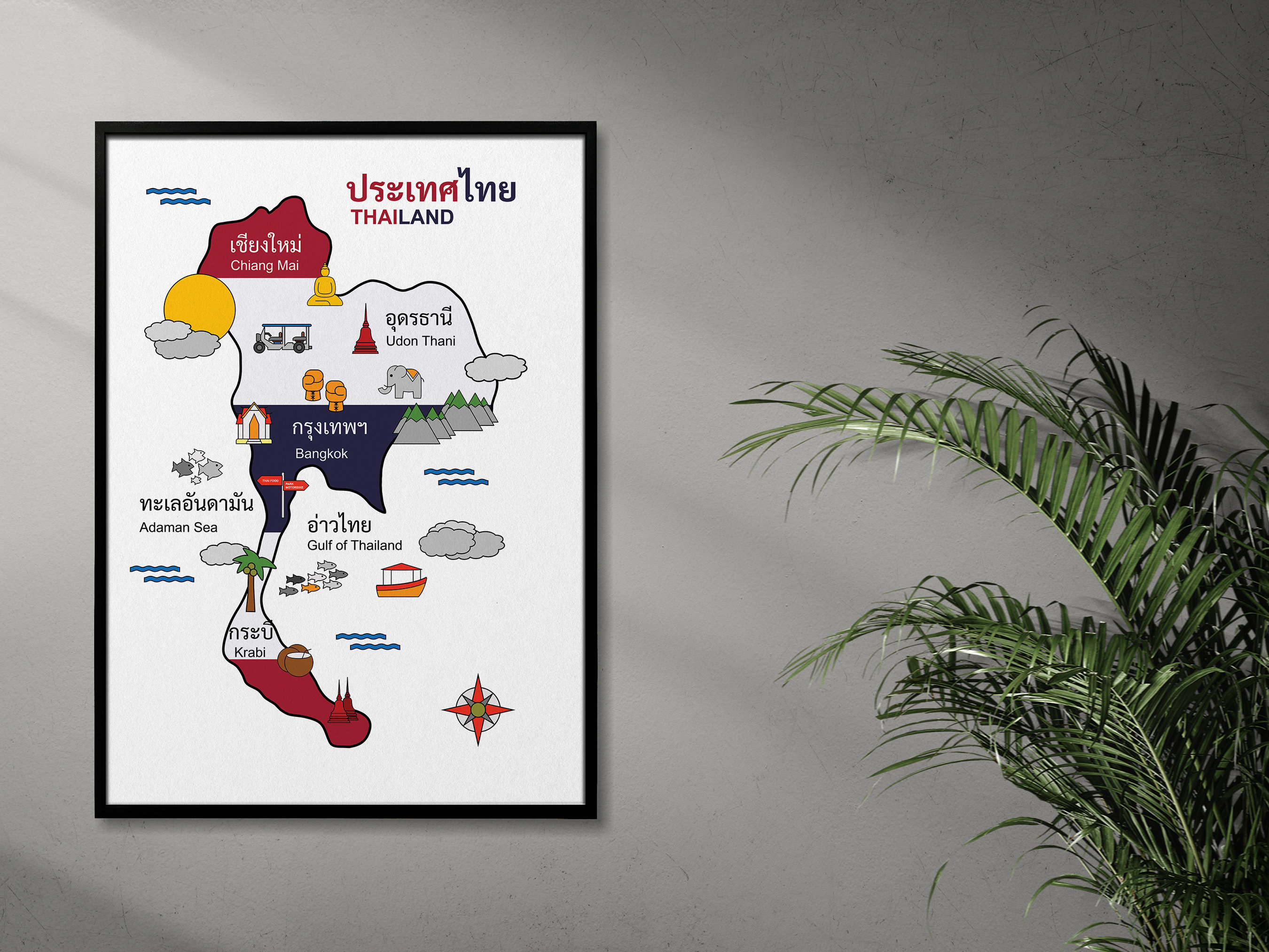 Printable Thailand Map Thailand Vector Art Modern Poster - Etsy