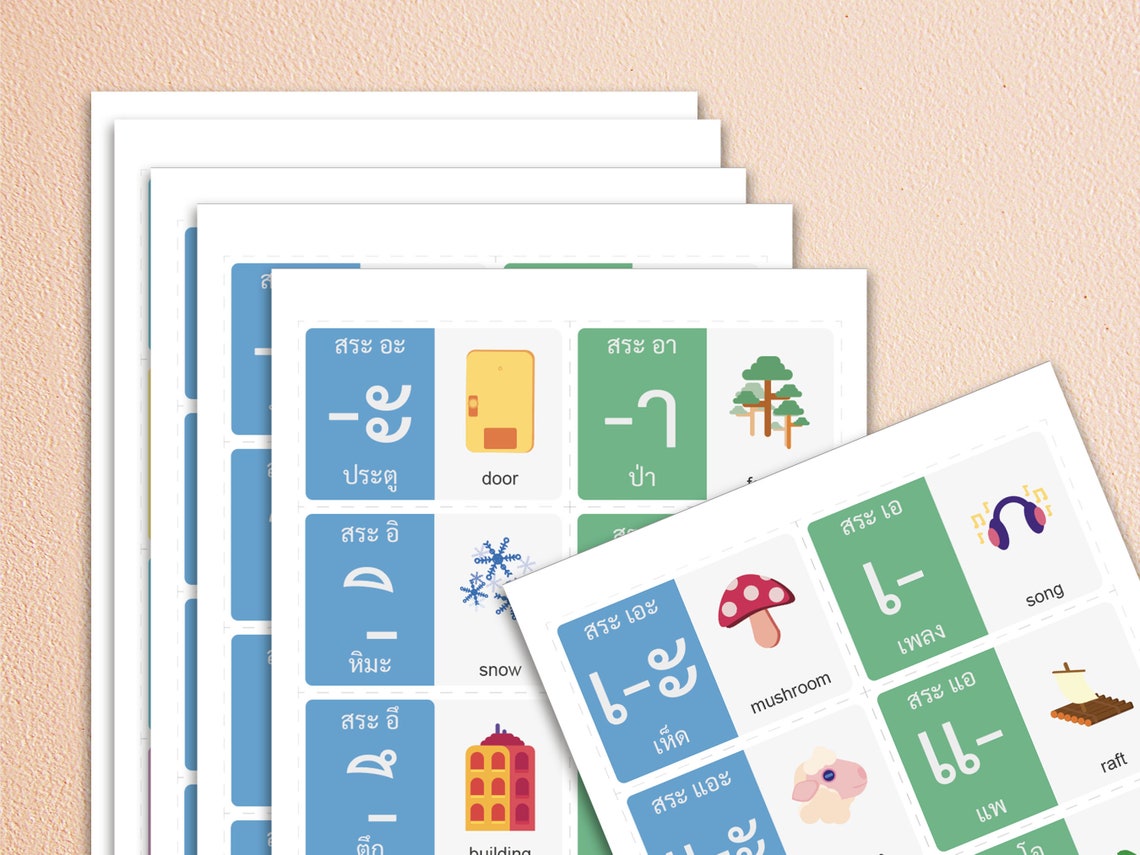 Printable Thai Flashcards Vowels, Tone Markers, Thai Homeschool ...