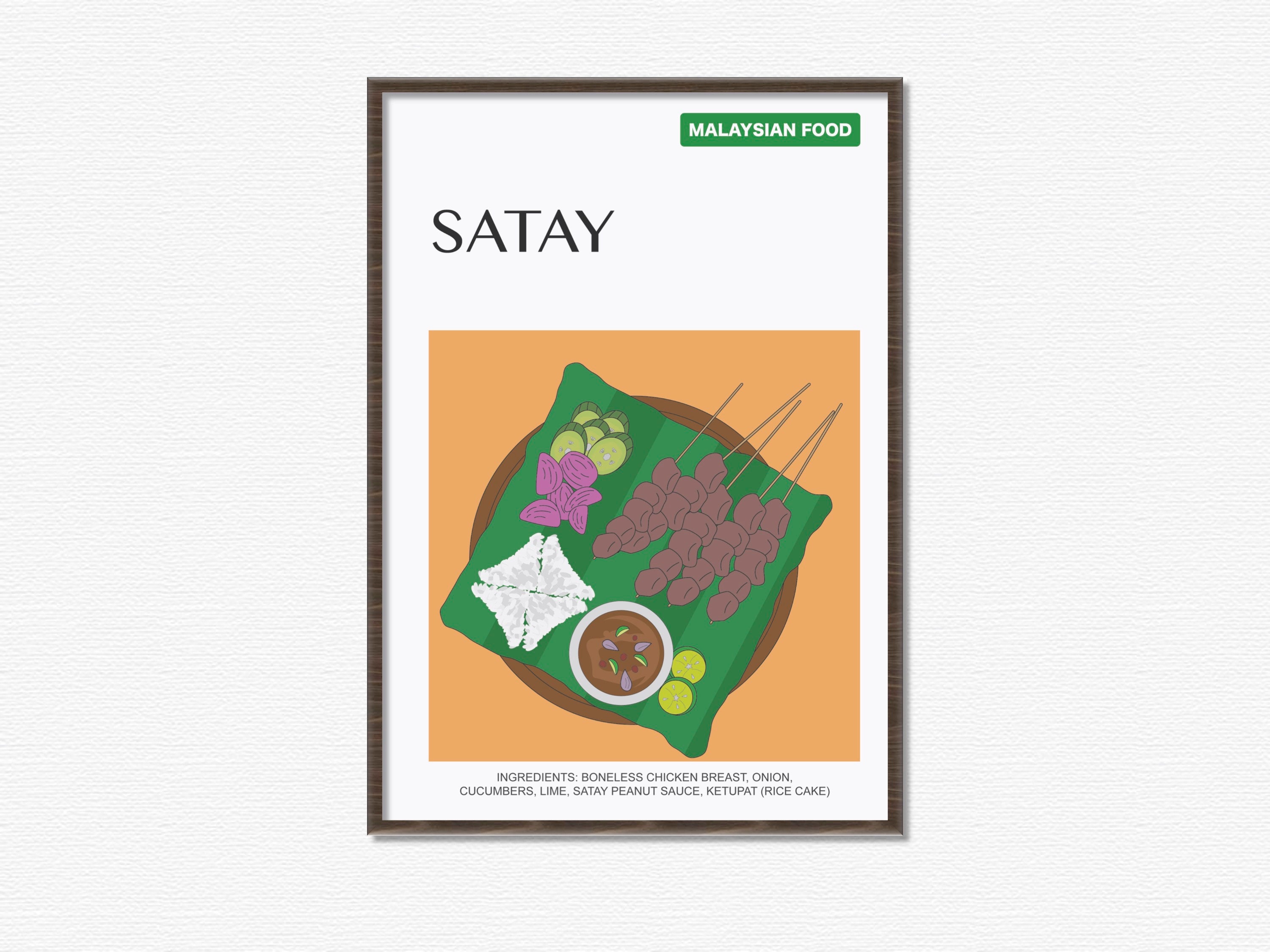 Satay, Malaysian Art Print, Satay, Malaysia Wall Art, Living Room Wall ...