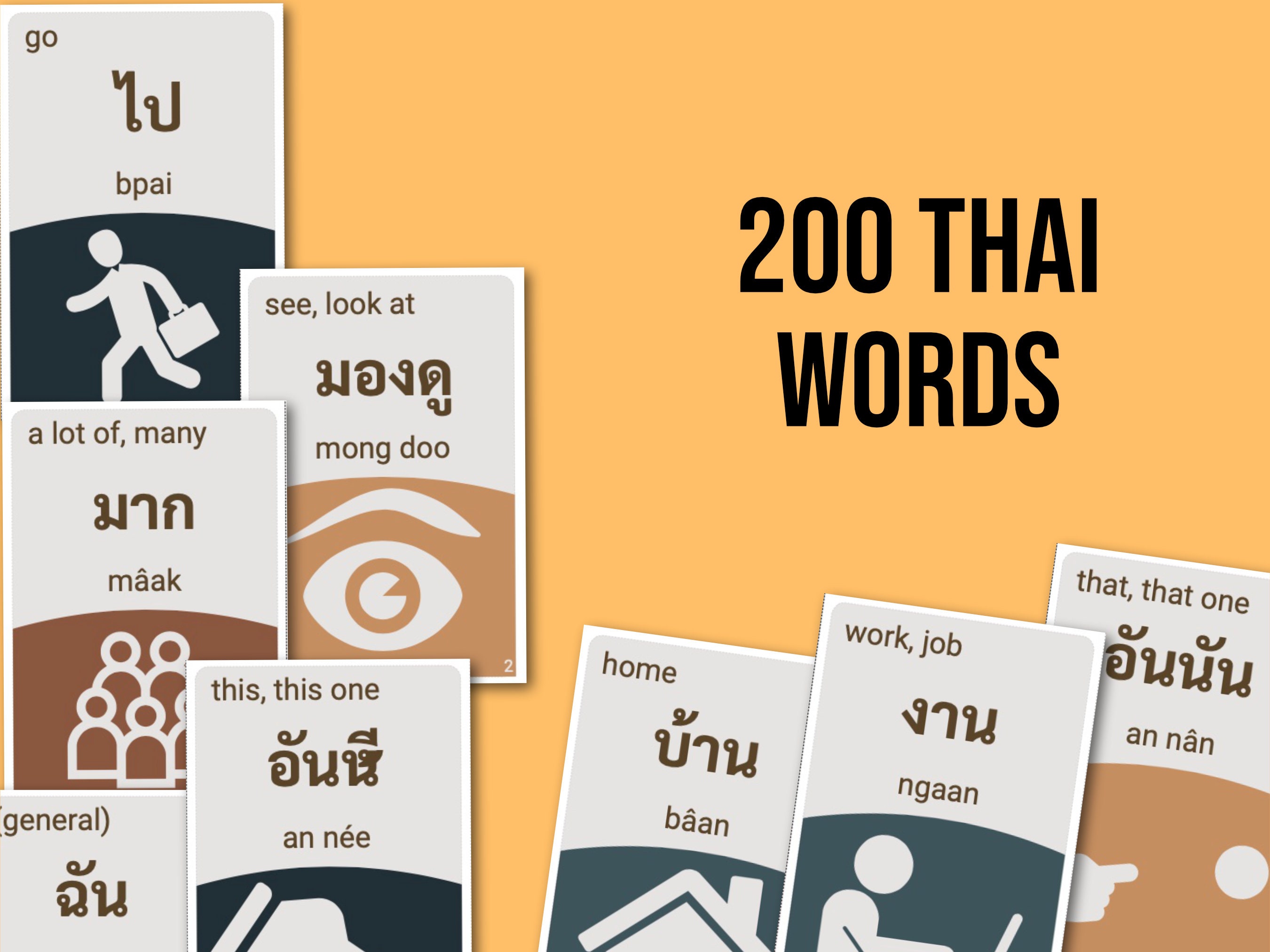 Thai Common Words 1-200 Flash Cards, Learn Thai With Flashcards ...
