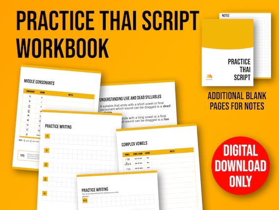 Printable Practice Thai Script Workbook Learn Thai Consonants - Etsy