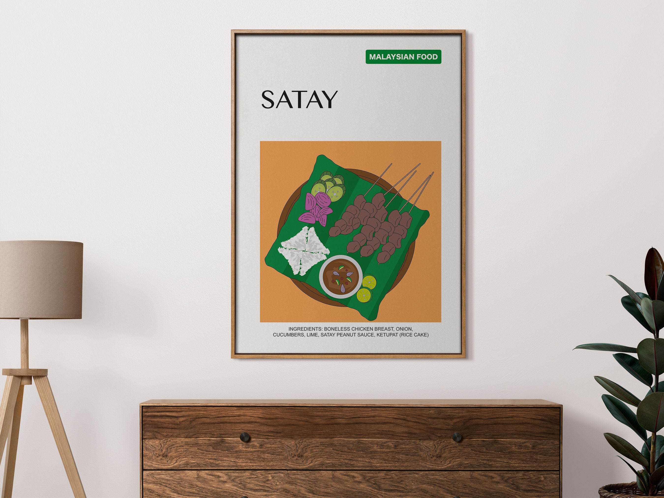 Satay, Malaysian Art Print, Satay, Malaysia Wall Art, Living Room Wall ...