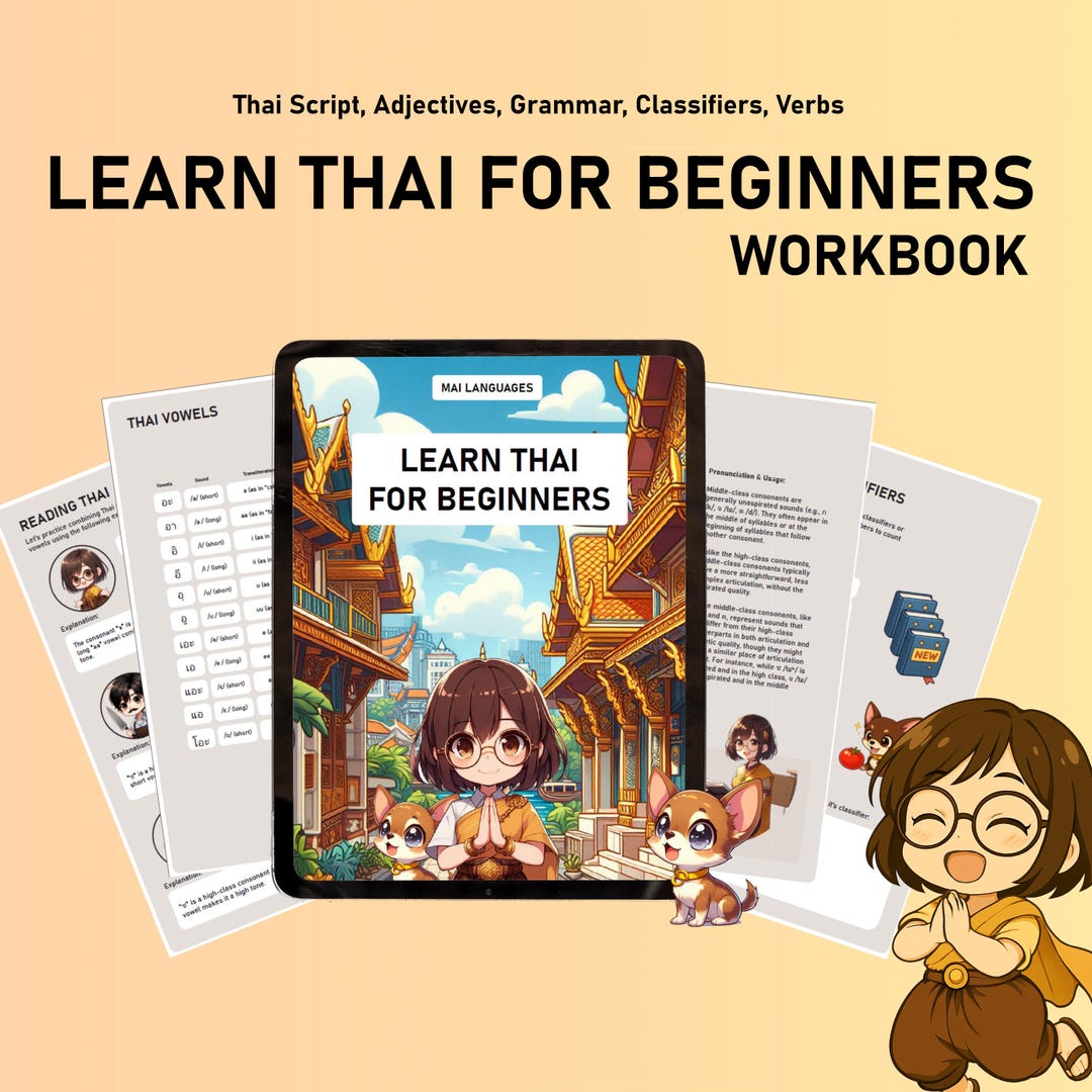 Beginner Thai Printable Digital Workbook - Learn Thai Script, Verbs ...