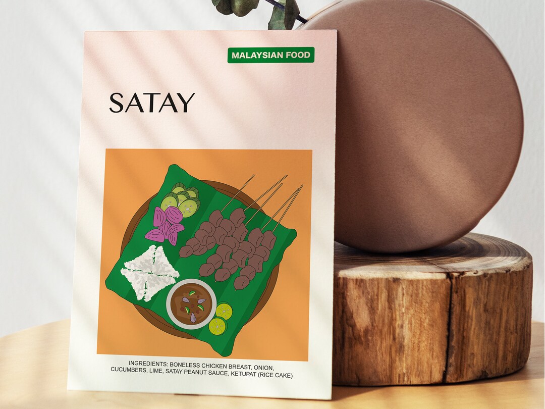 Satay, Malaysian Art Print, Satay, Malaysia Wall Art, Living Room Wall ...