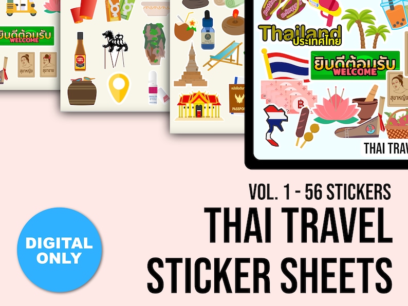 Thai Travel Digital Art Stickers PNG, Goodnotes Stickers, Thailand ...
