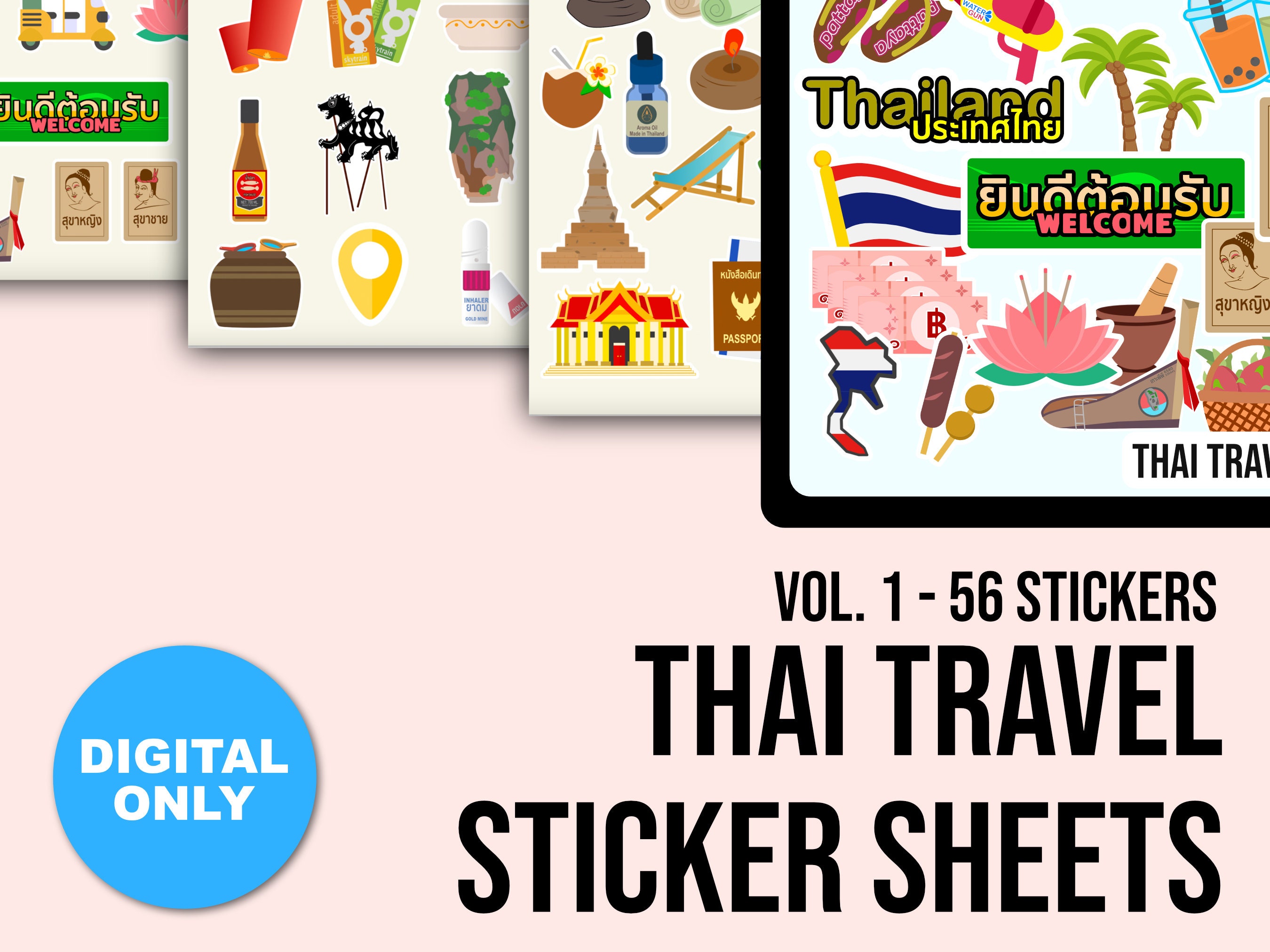 Thai Travel Digital Art Stickers PNG, Goodnotes Stickers, Thailand ...