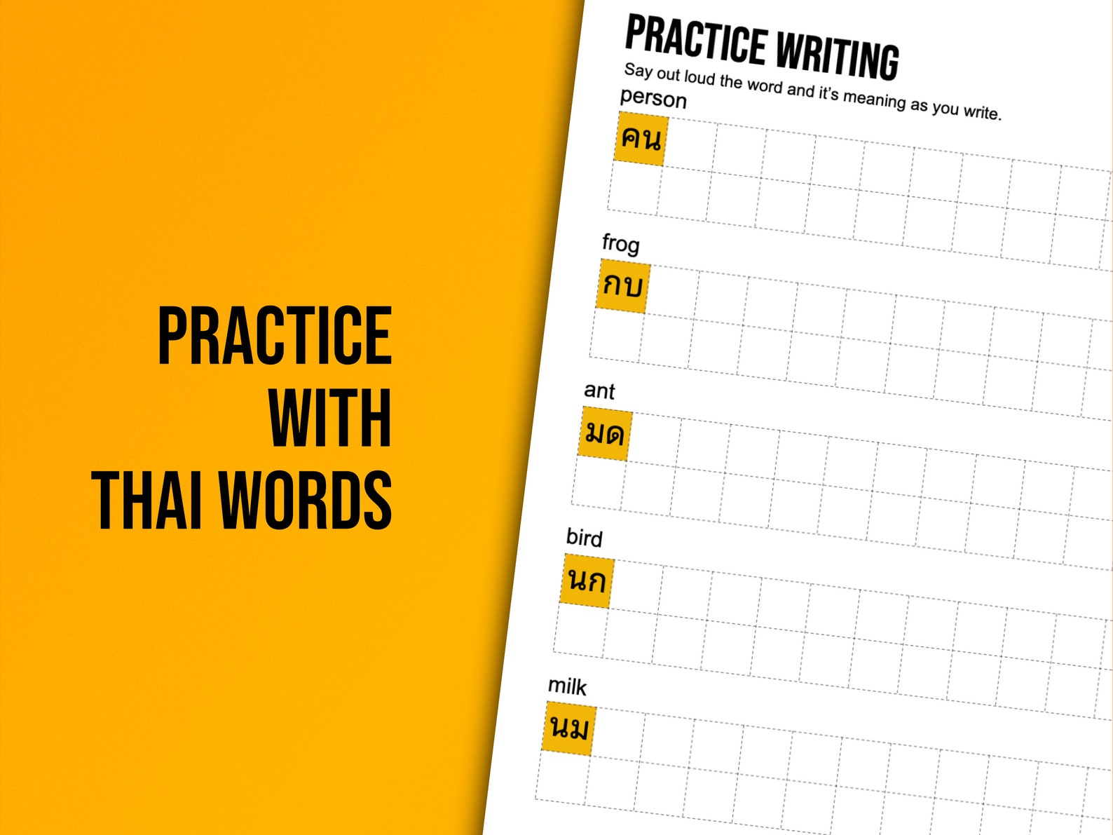 Printable Practice Thai Script Workbook, Learn Thai Consonants Vowels ...