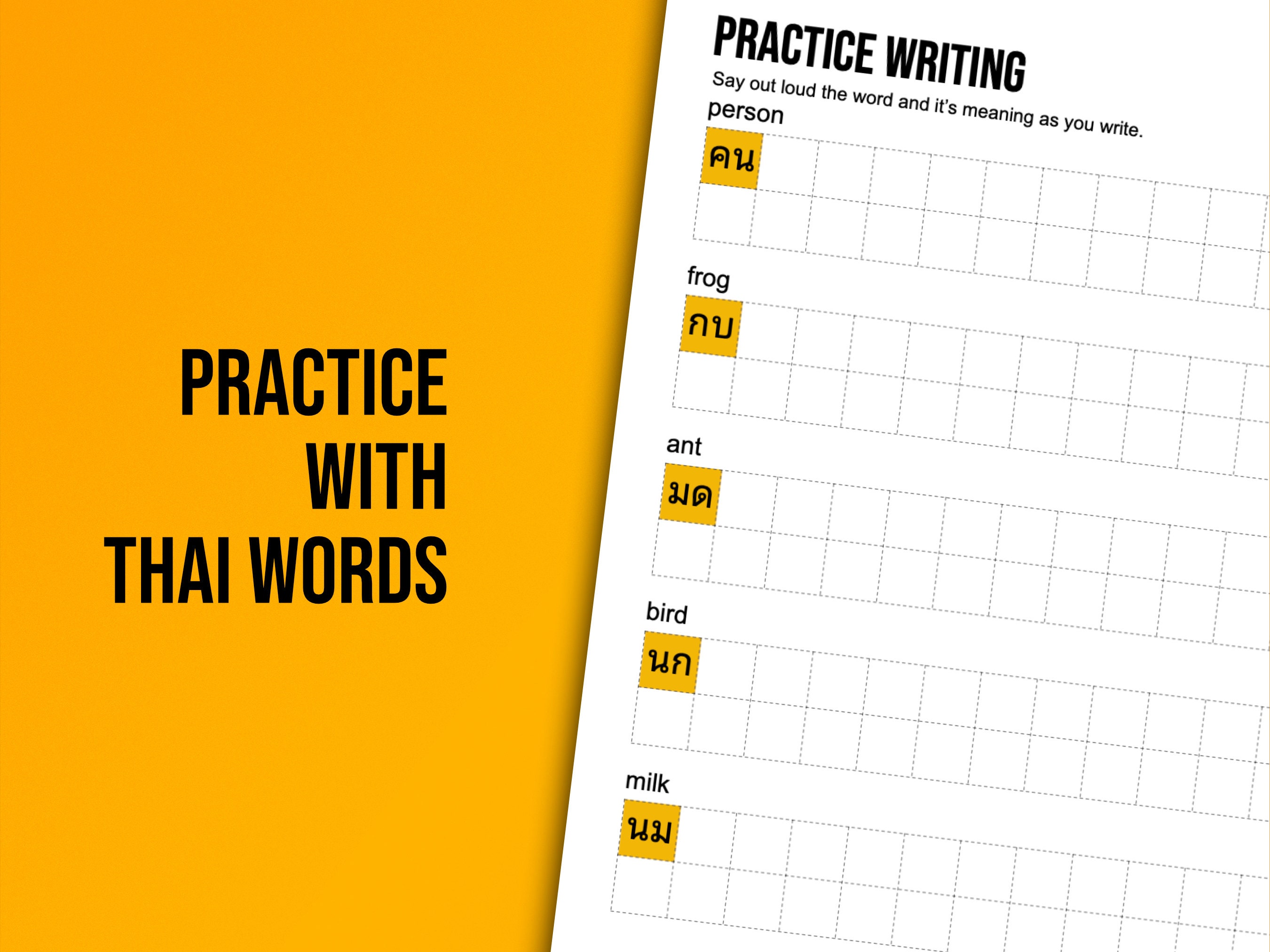 Printable Practice Thai Script Workbook, Learn Thai Consonants Vowels ...