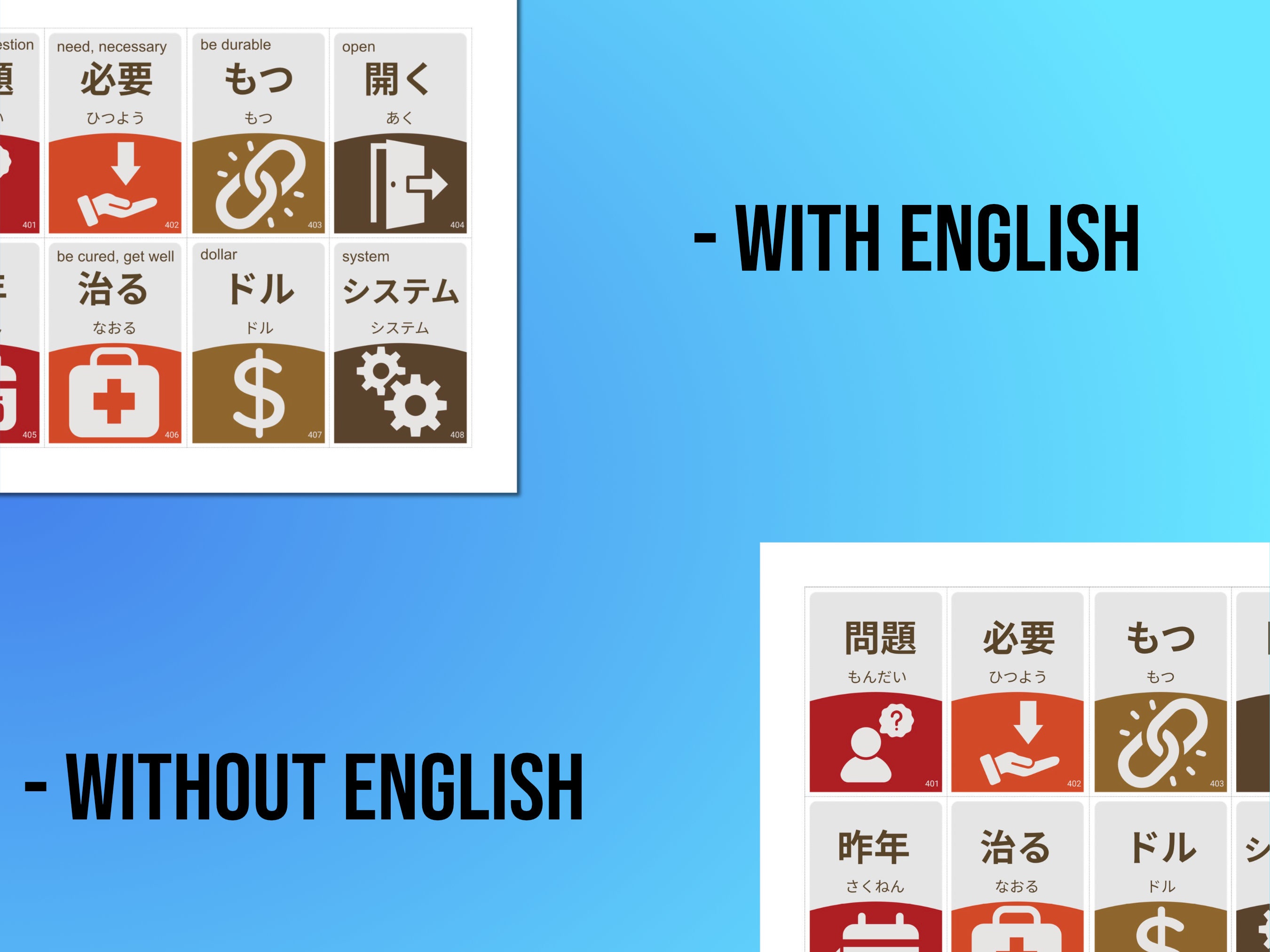 Printable Japanese Words Flash Cards Part 3, 401-600, Learn Kanji With ...