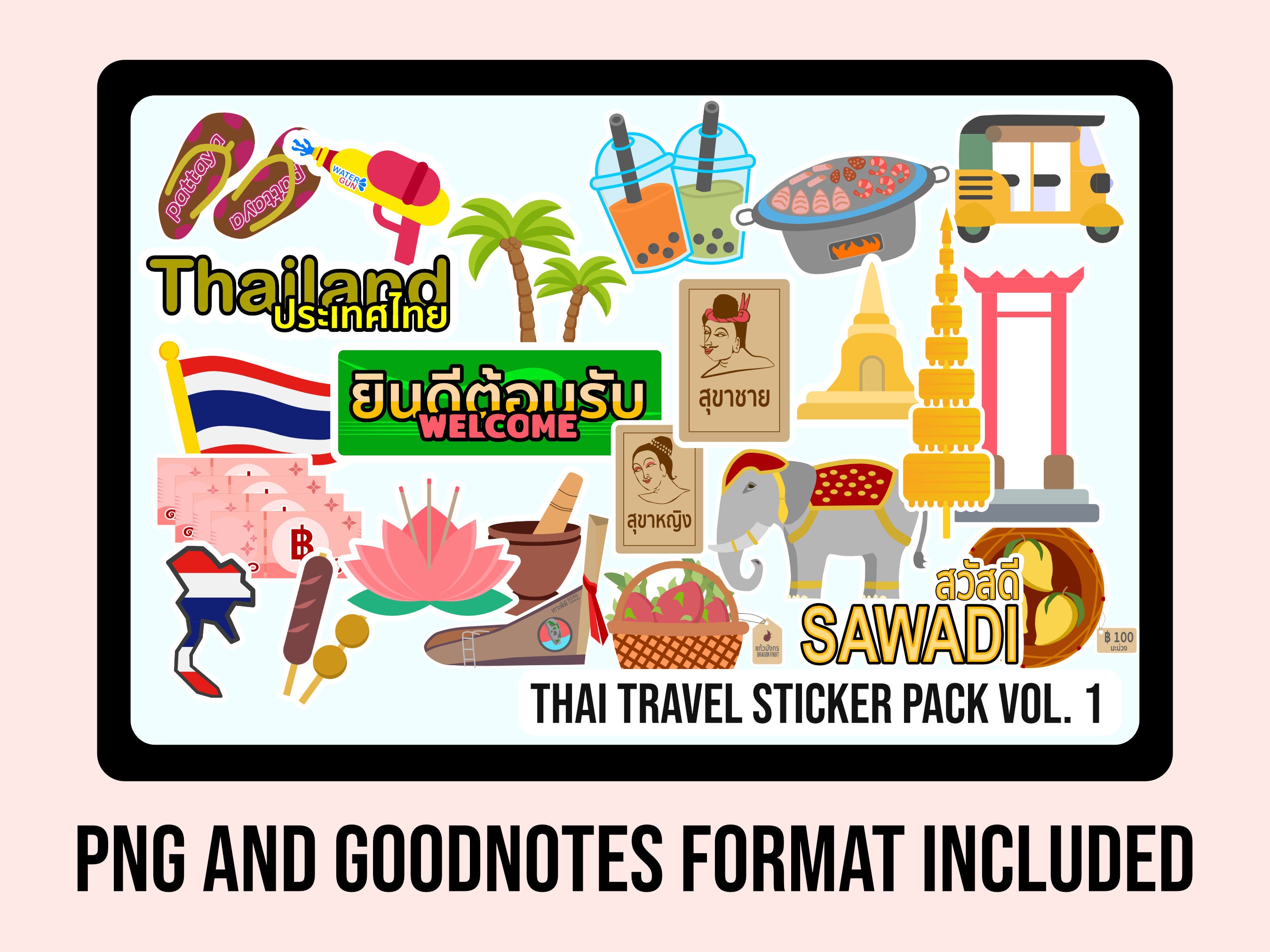 Thai Travel Digital Art Stickers PNG, Goodnotes Stickers, Thailand ...