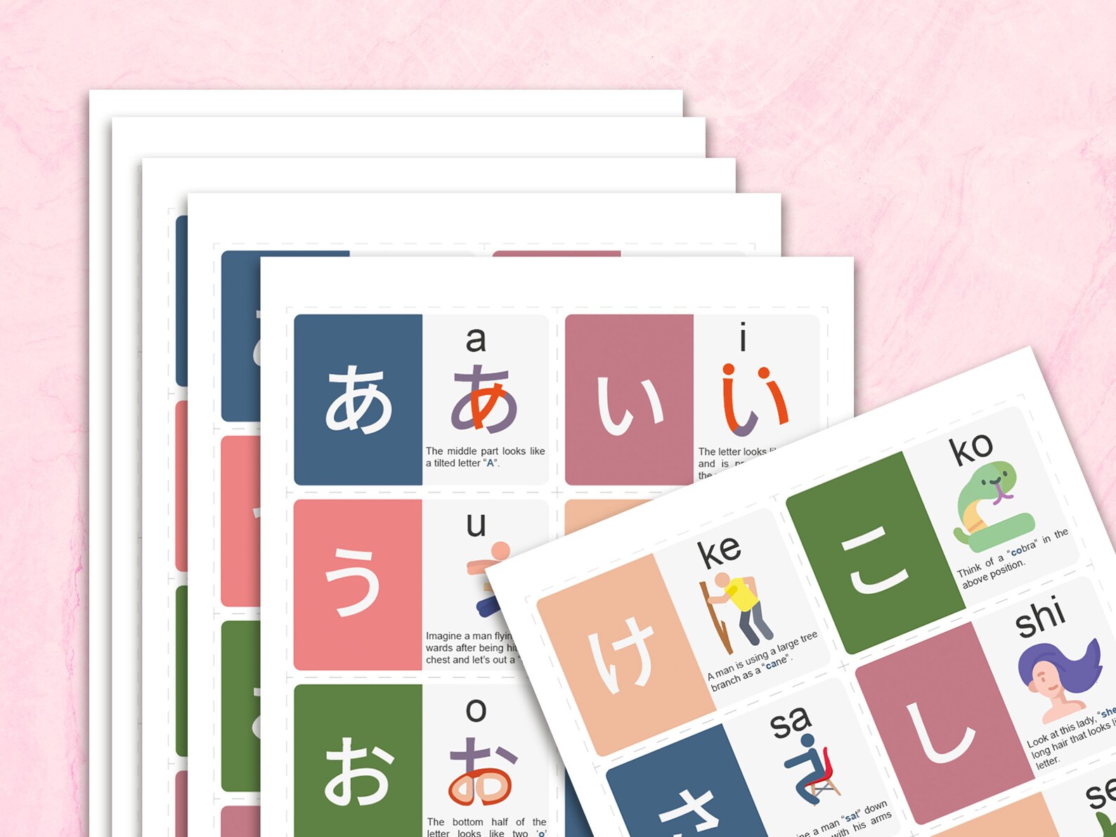Digital Japanese Flashcards Hiragana Mnemonics 46 Hiragana - Etsy