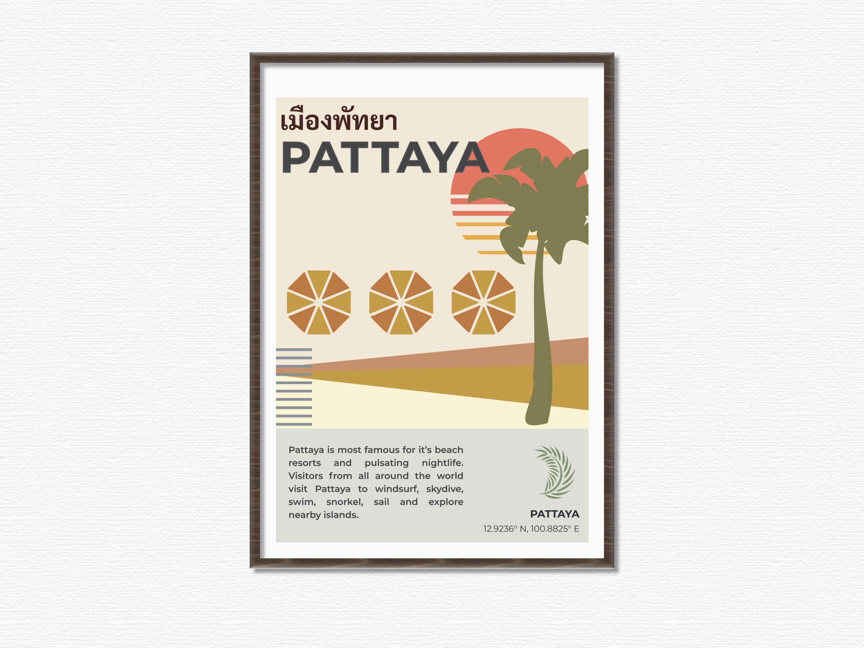 Printable Retro Pattaya Poster Wall Art Print, Living Room Decor ...