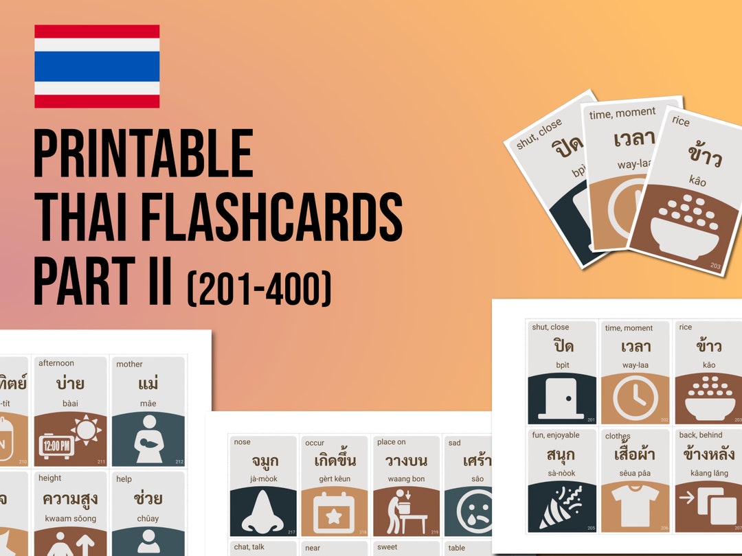 Thai Common Words Part II, 201-400 Flash Cards, Learn Thai With ...