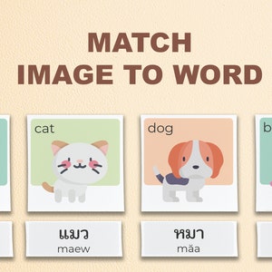Thai Printable Three-part Flashcard, Animal and Nature Set, 40 Thai ...