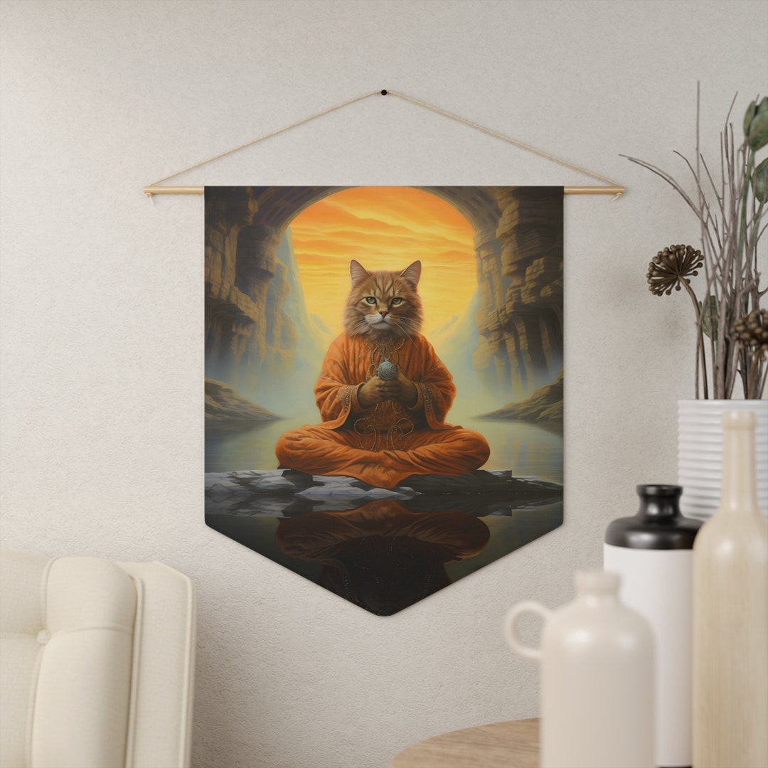 Cat Pennant Flag Art Print Cat Wall Decor, Unique Cat Meditation Room ...