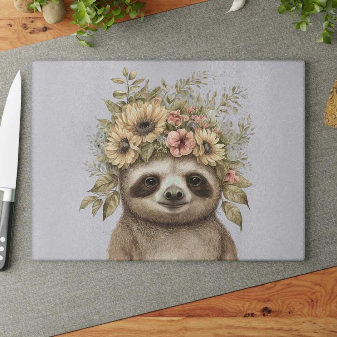 Baby Sloth Cutting Board Watercolor Sloth With a Floral - Etsy