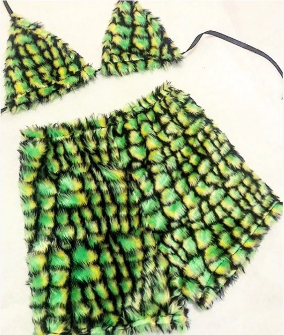 Fur Rave Outfit Festival Matching Hotpants Set Green Croc - Etsy