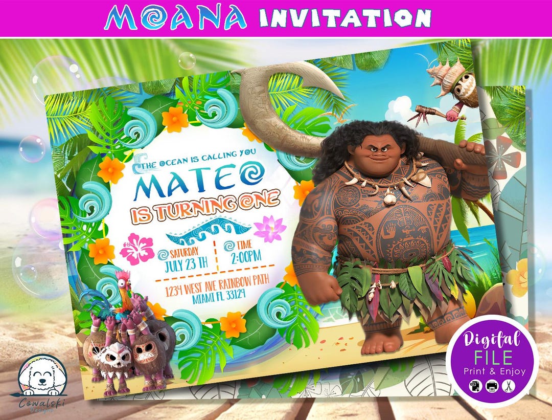 Invitación de cumpleaños de Moana, invitación para fiesta tropical ...