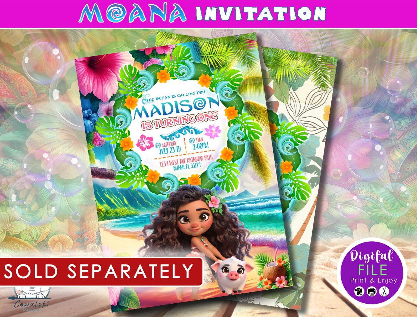 Moana Birthday Party Favor Stickers, 3.5 Inch Circle (digital) - Etsy