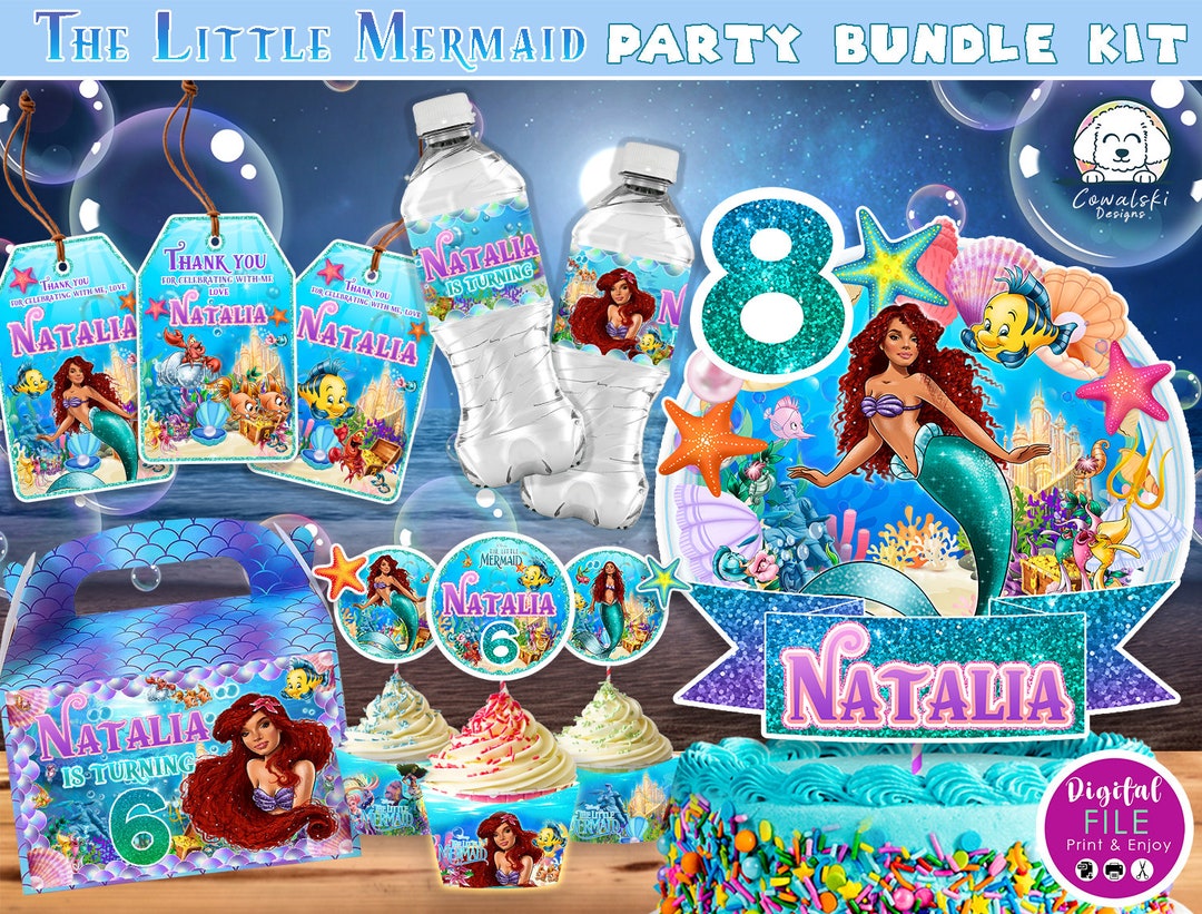 Little Mermaid Digital Kids Birthday Party Bundle Kit, Cake Topper ...