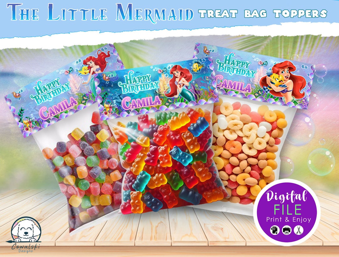 Little Mermaid Treat Bag Toppers, Candy Pack, Bag Topper Label ...