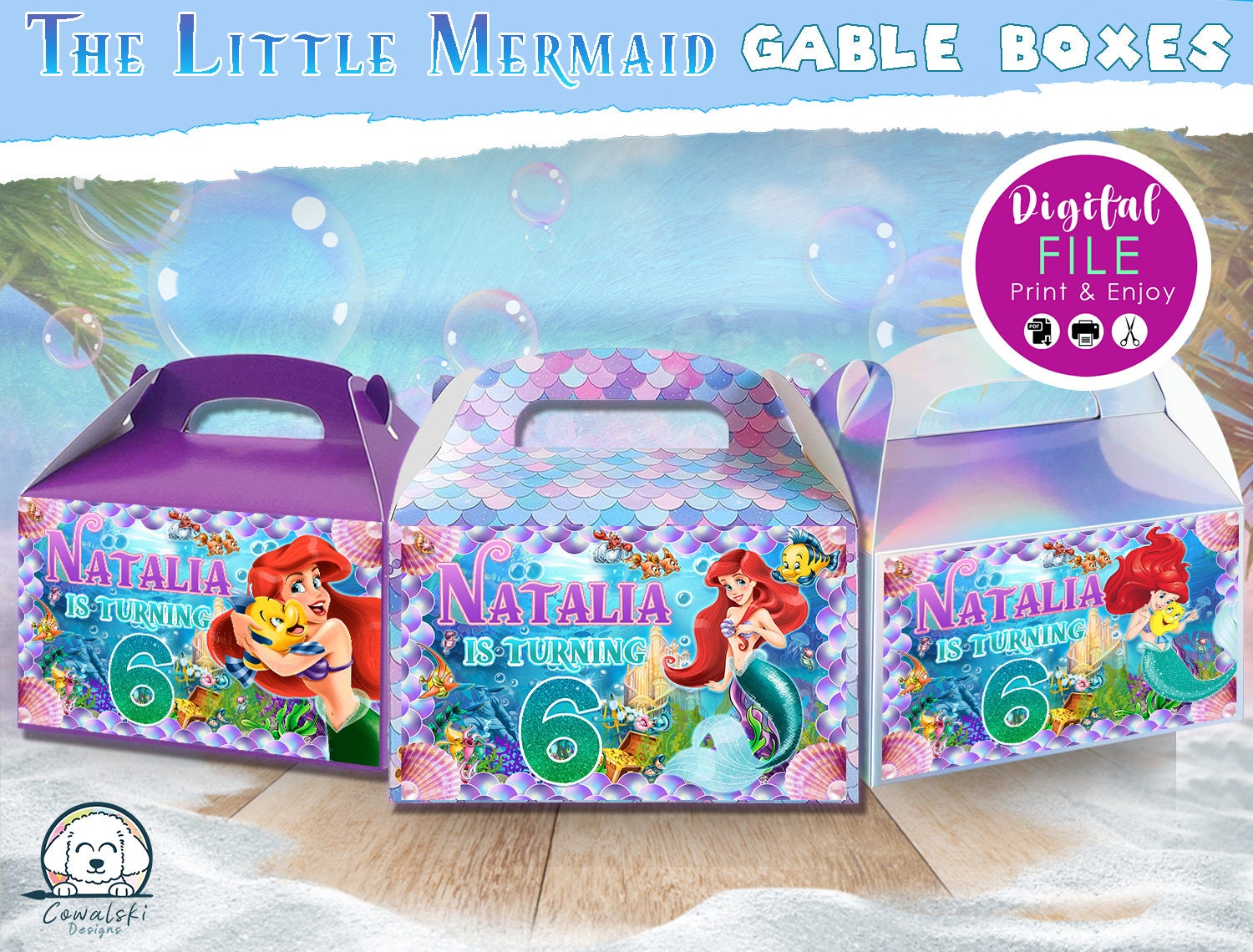 Little Mermaid Digital Kids Birthday Party Bundle Kit, Cake Topper ...