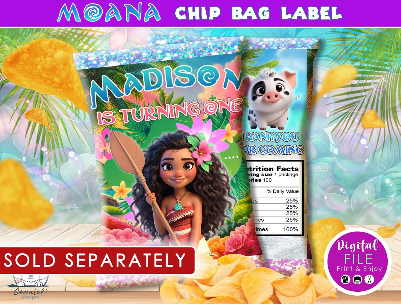 Moana Birthday Party Favor Stickers, 3.5 Inch Circle (digital) - Etsy