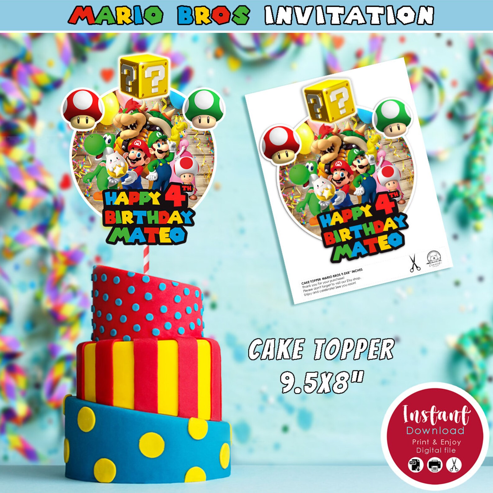 Super Mario Bros Cake Topper DIGITAL Mario Bros Cake Topper - Etsy