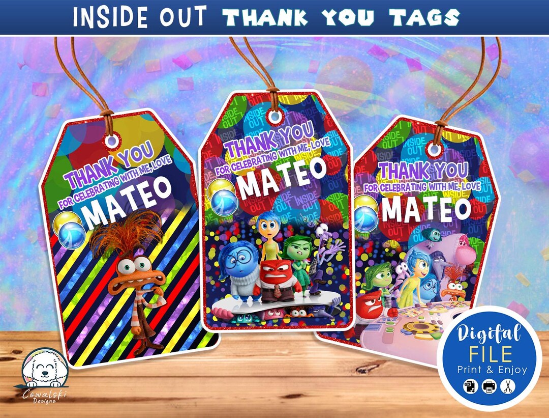 Inside Out Favor Tags, Inside Out Decoration, Thank You Tags Party ...