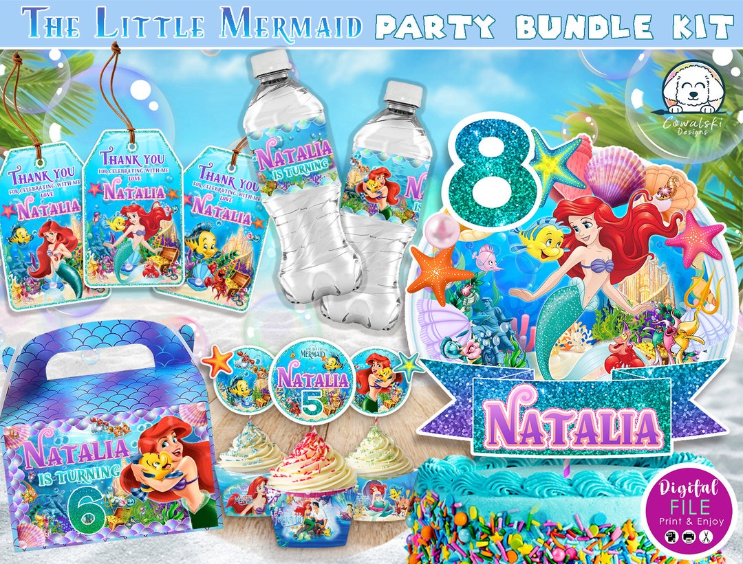 Little Mermaid Digital Kids Birthday Party Bundle Kit, Cake Topper ...