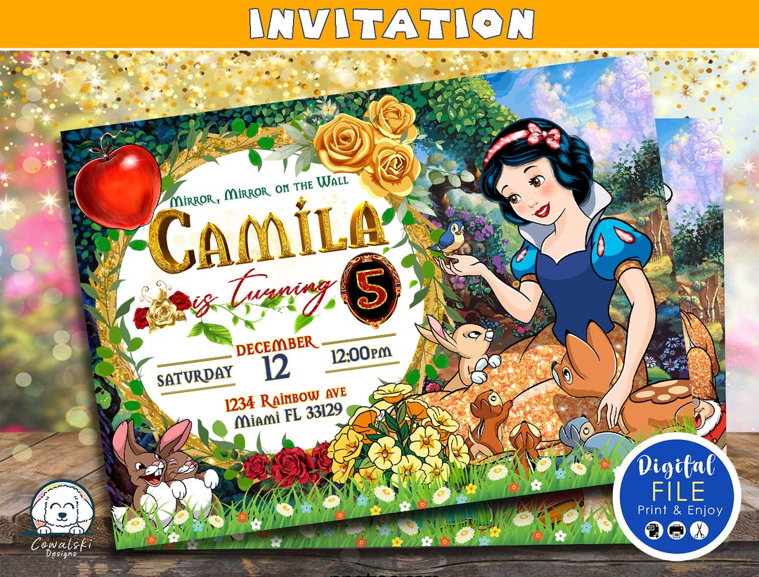 Snow White Princess Invitation, Snow White Birthday Invitation, Snow ...