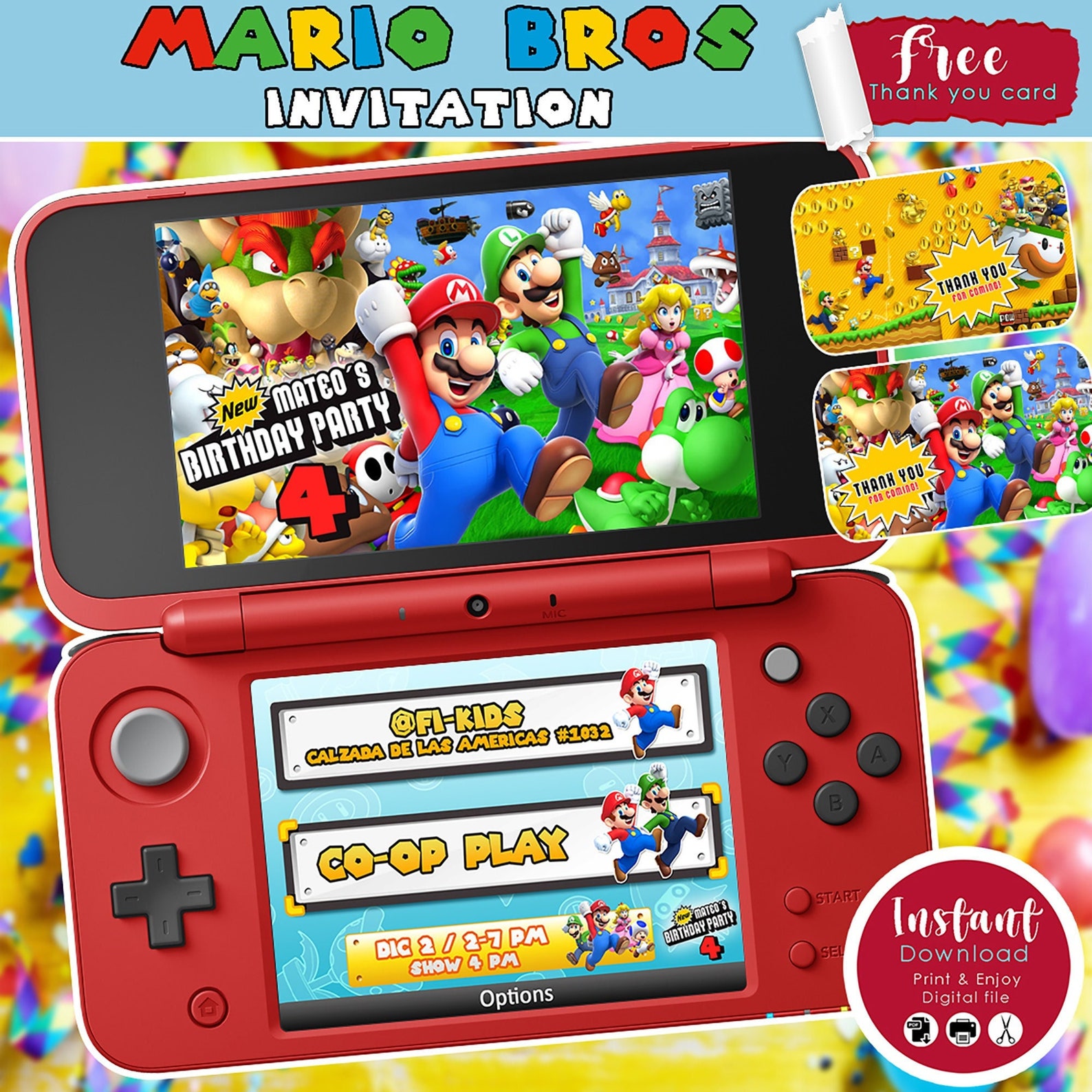 Super Mario Bros Digital Invitation Mario Bros Digital | Etsy