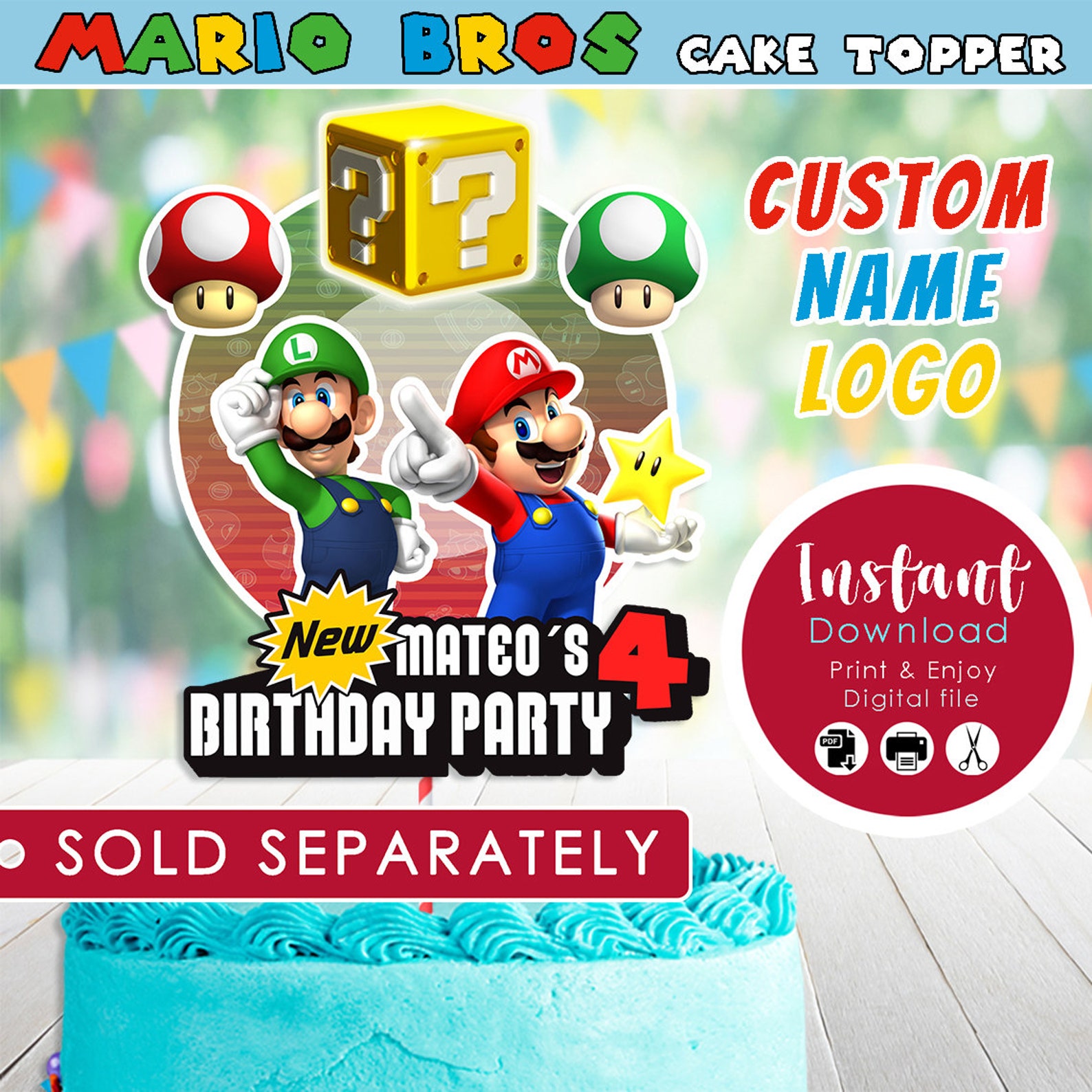 Super Mario Bros Favor Tags Mario Bros Thank You Tags Mario | Etsy Canada