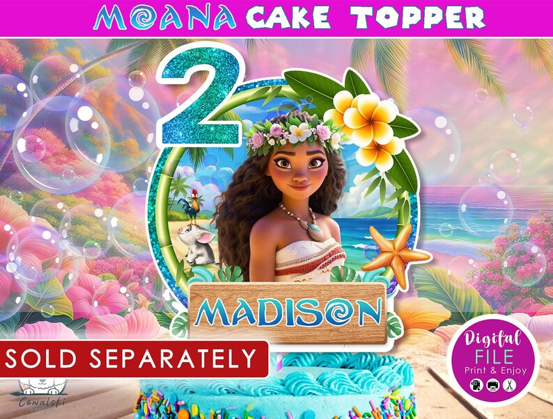 Baby Moana Round Sticker Birthday Party Favor Tags Baby Moana 3.5 Inch ...