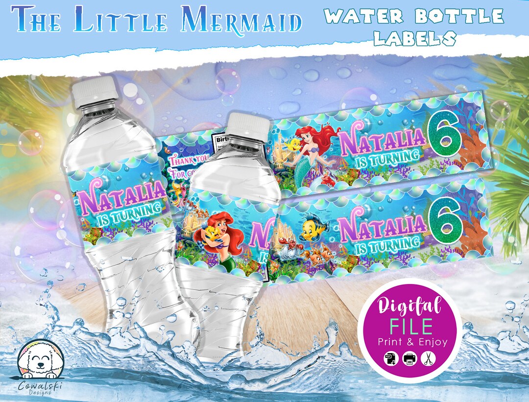 Little Mermaid Water Labels Wrapper, Printable Templates, Kids Birthday ...