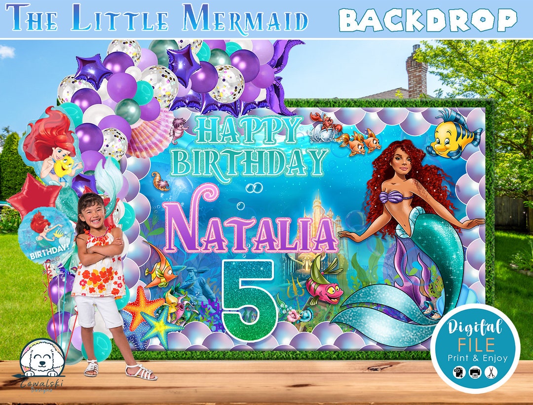 Little Mermaid Personalized Birthday Backdrop, Little Mermaid Birthday ...