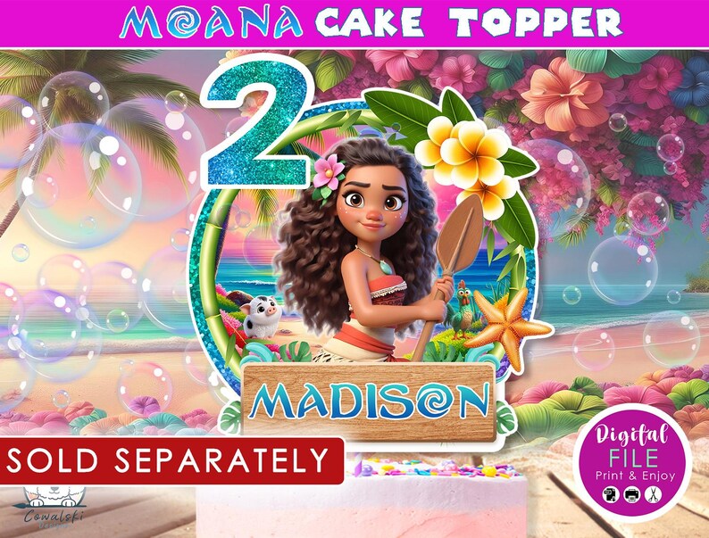 Baby Moana Round Sticker Birthday Party Favor Tags Baby Moana 3.5 Inch ...