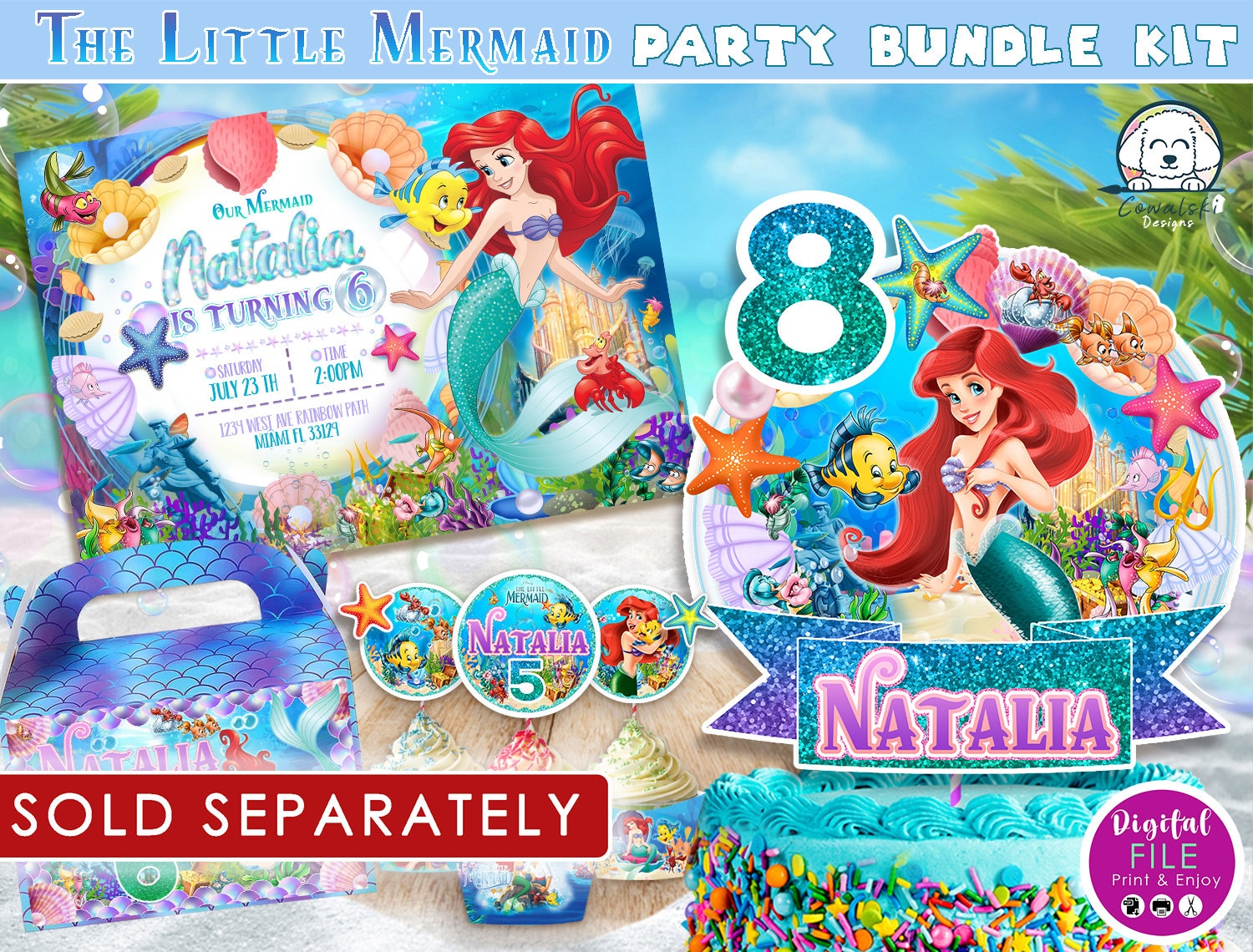 Little Mermaid Round Sticker Birthday Party Favor Tags Ariel Mermaid 3. ...