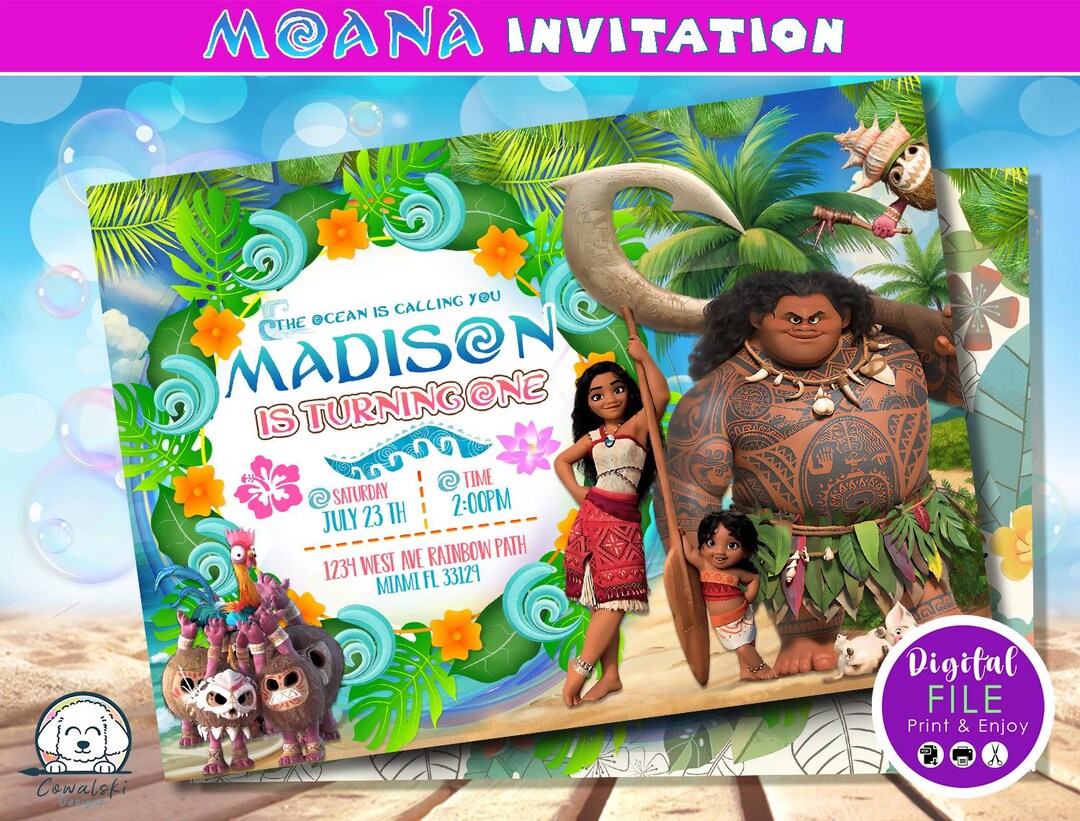 Moana Digital Invitation, Moanal Birthday Invitation, Moana Party ...