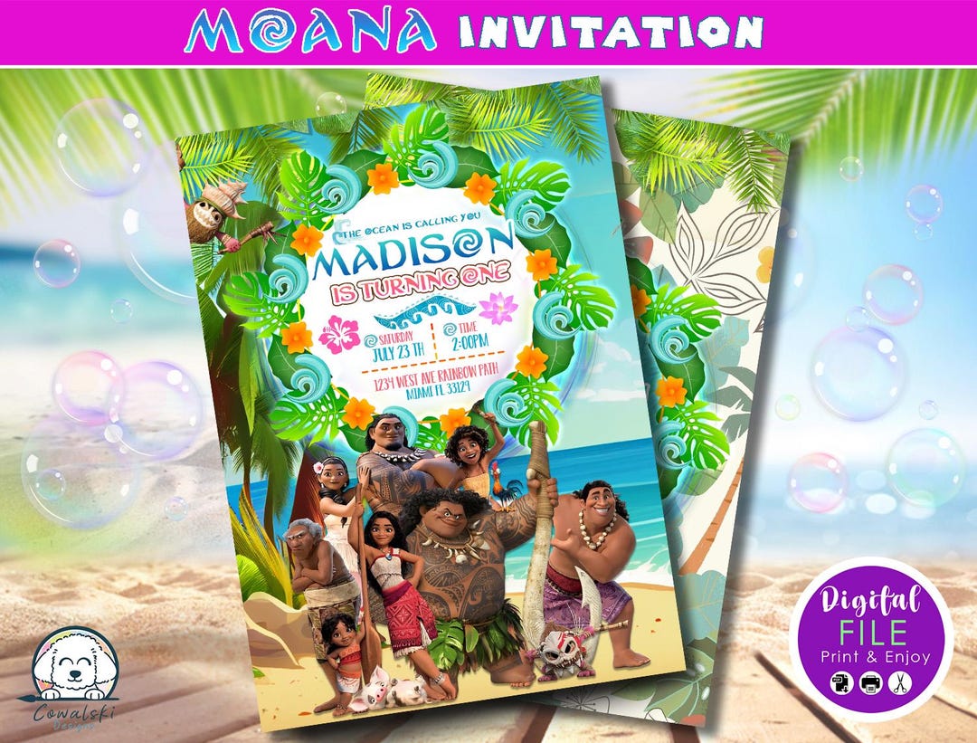 Moana Digital Invitation, Moanal Birthday Invitation, Moana Party ...