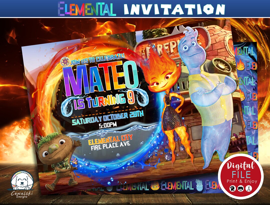 Elemental Digital Invitation, Elemental Birthday Invitation, Elemental ...