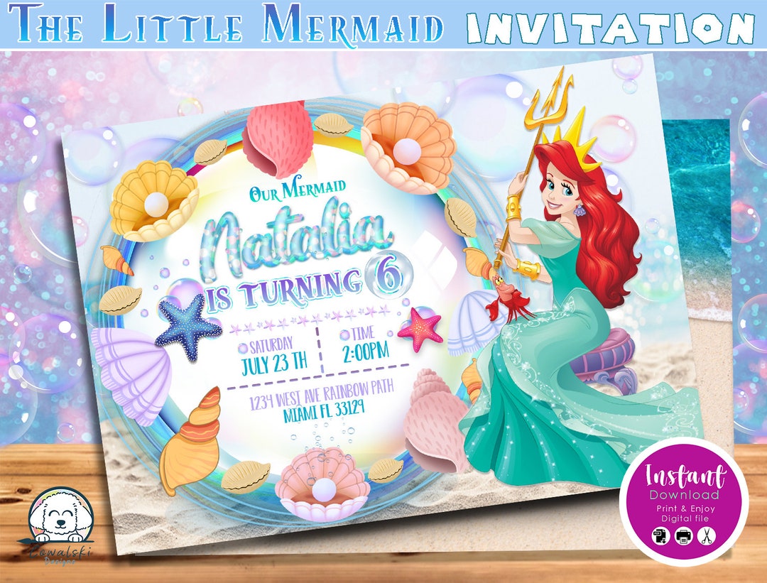 Little Mermaid Digital Invitation, Little Mermaid Birthday Invitation ...