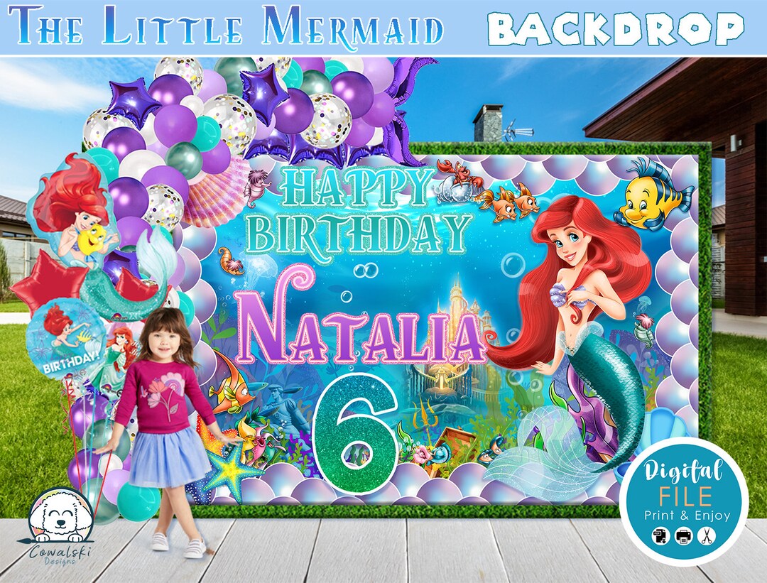 Little Mermaid Personalized Birthday Backdrop, Little Mermaid Birthday ...